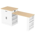 Extendable island console with drawers, double-door cabinet, and open ...