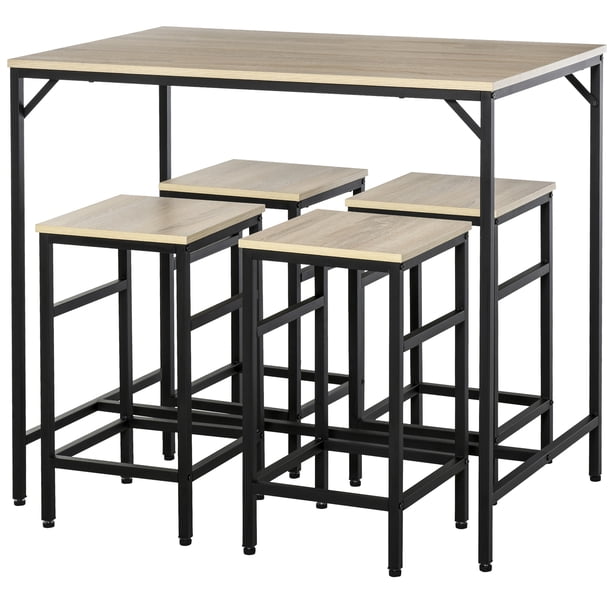 HOMCOM 5 Pieces Industrial Bar Table Set, Dining Table Set with 4 ...