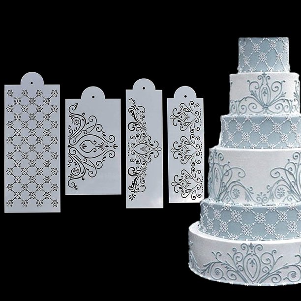 4 Pieces Cake Decorating Template Kit Food Grade Spray Flowers Stencil ...