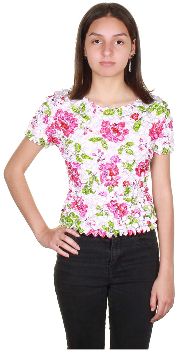 Short Sleeve Popcorn Top Magic Bubble Blouse Expanding Shirt (Short ...