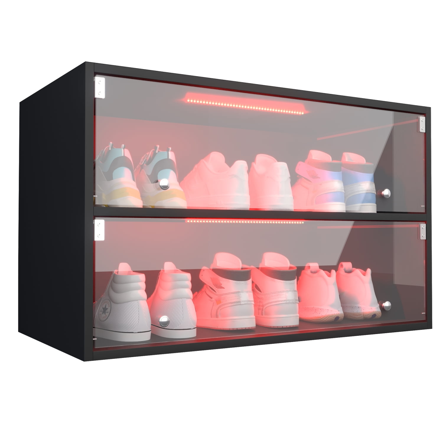 Holaki 2 layers Glass Door Shoe Box Shoe Storage Cabinet For Sneakers ...