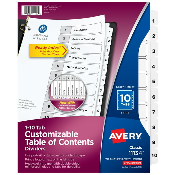 Avery Ready Index TOC Paper Divider, Black/White, 10-Tab (11134 ...