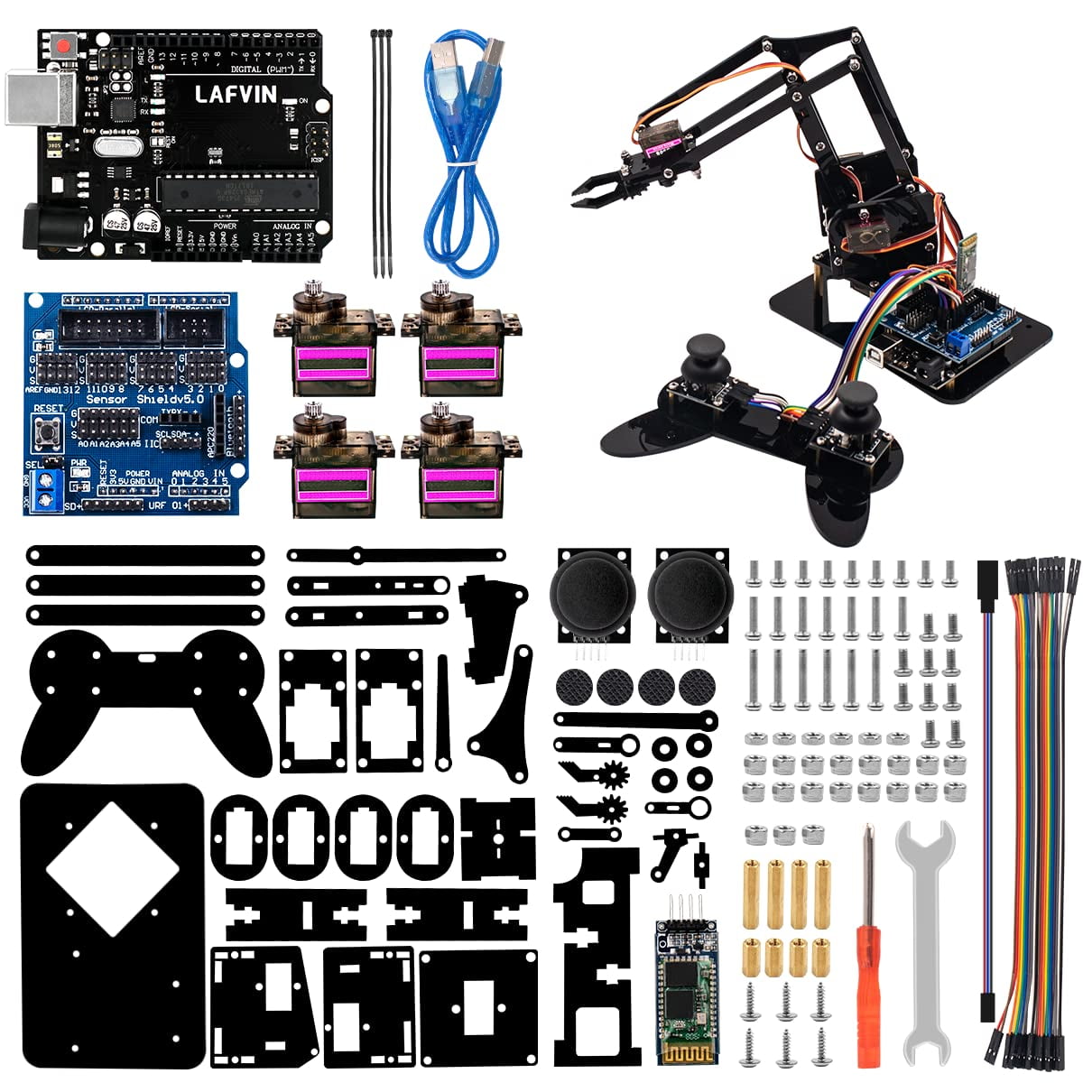 Lafvin 4dof Robot Acrílico Kit De Garra De Brazo Mecánico Compatible