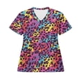 Chririnla V-Neck Medical Top Scrubs for Women - Fun Colorful Leopard ...