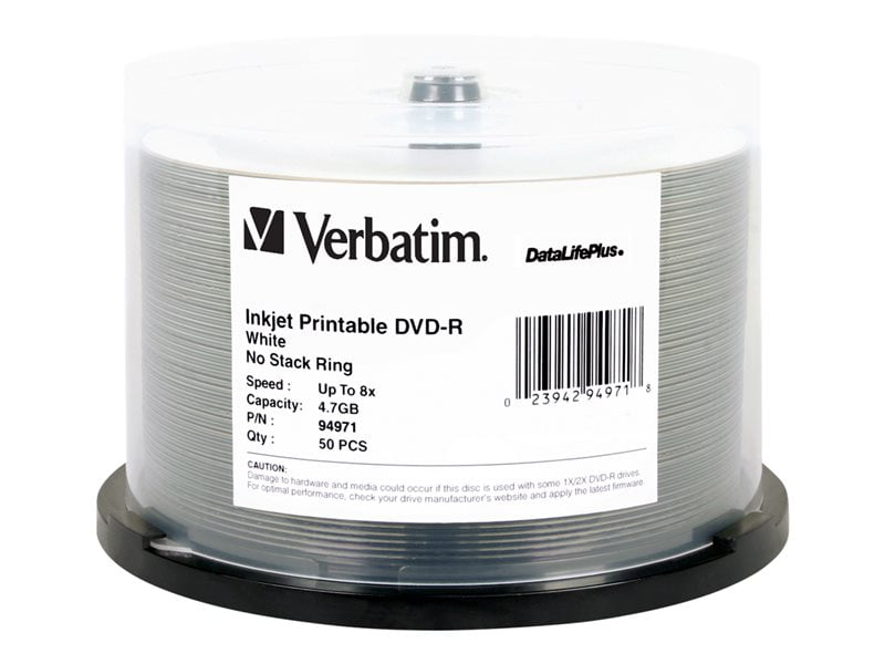 Verbatim datalifeplus – 50 x dvd-r – 4.7 gb 8x – white – jet printable surface – spindle ...
