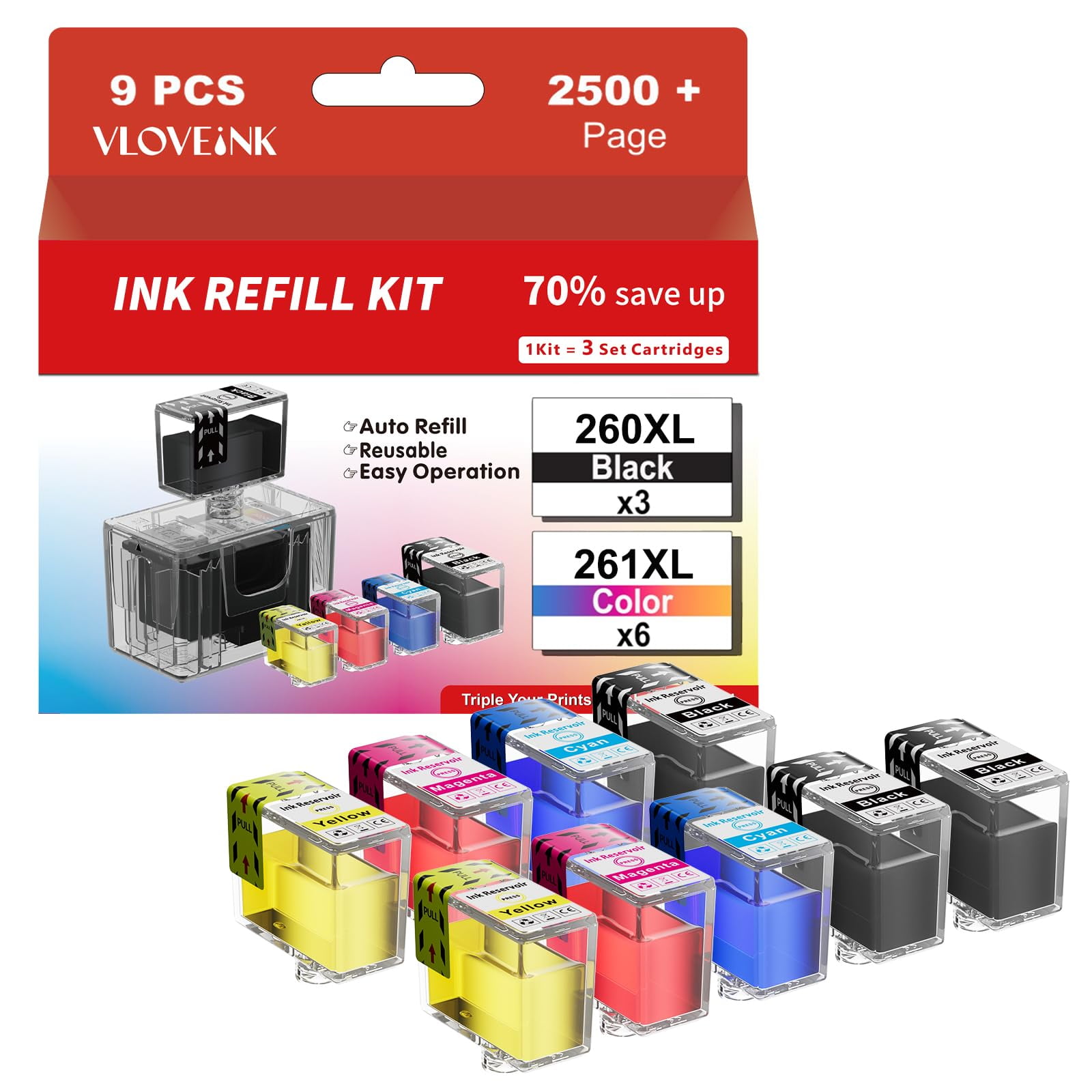 Kit de recarga de tinta VLOVEINK 260XL 261XL para Canon TS6420a TS6400 ...