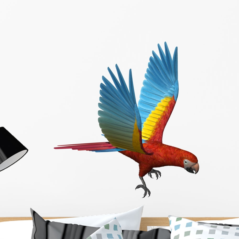Scarlet Macaw Flying Wall Decal by Wallmonkeys Peel and Stick Graphic ...
