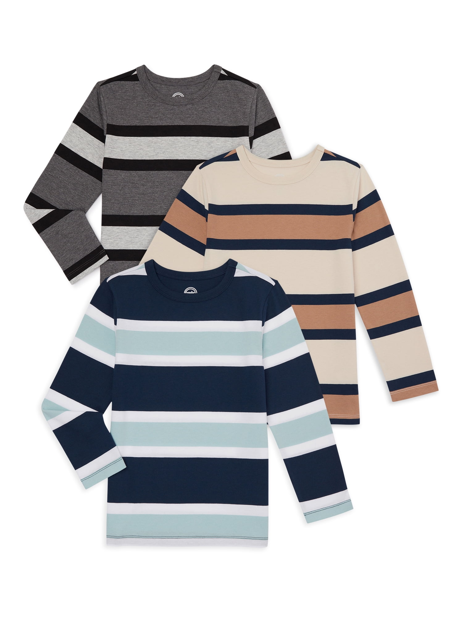 Wonder Nation Boys Striped Long Sleeve T-Shirt, 3-Pack, Sizes 4-18 & Husky - Walmart.com