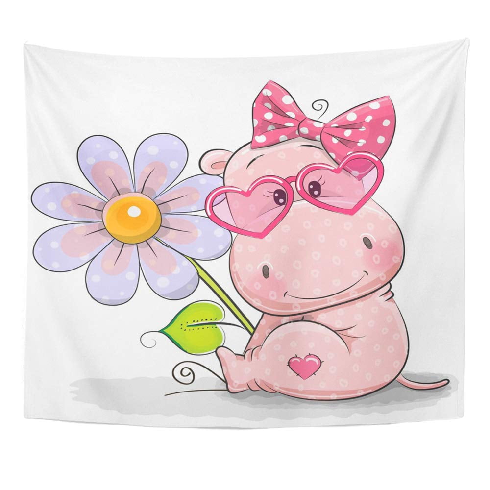 ZEALGNED Pink Baby Hippo with Flower on White Beautiful Big Birthday ...
