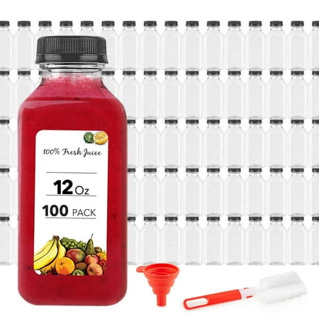 12 oz Plastic Bottles with Caps (100 Pack) - Reusable Clear Empty Juice ...