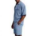 Waffle Knit Polo Shirt and Shorts Set for Men Short Sleeve Button Down ...