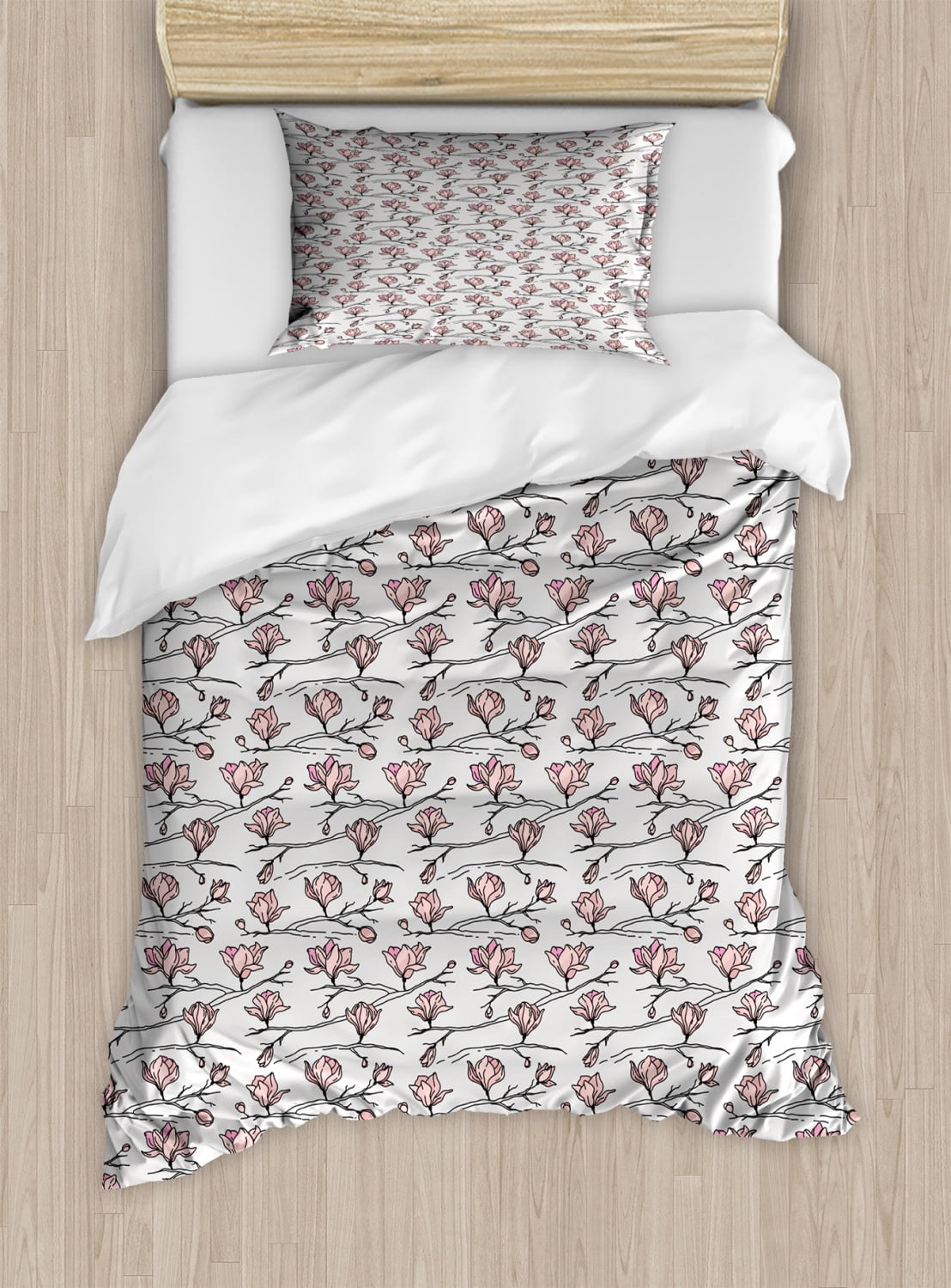 Magnolia Twin Size Duvet Cover Set, Simplistic Design of Linear Hand ...