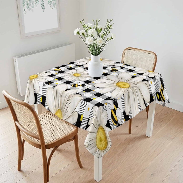 Square Waterproof Tablecloth 54x54in Farmhouse Blossom Flower Bee Table ...