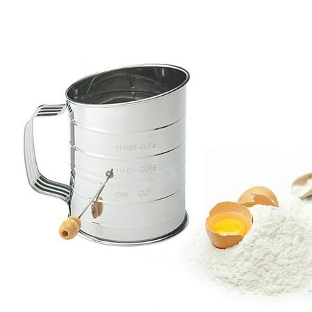Hand Crank Flour Sifter Stainless Steel 3-Cup Measuring Sugar Powder ...