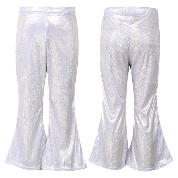 Aislor Girls Shiny Metallic Flare Pants Hip Hop Jazz Dance Pants Hippie ...