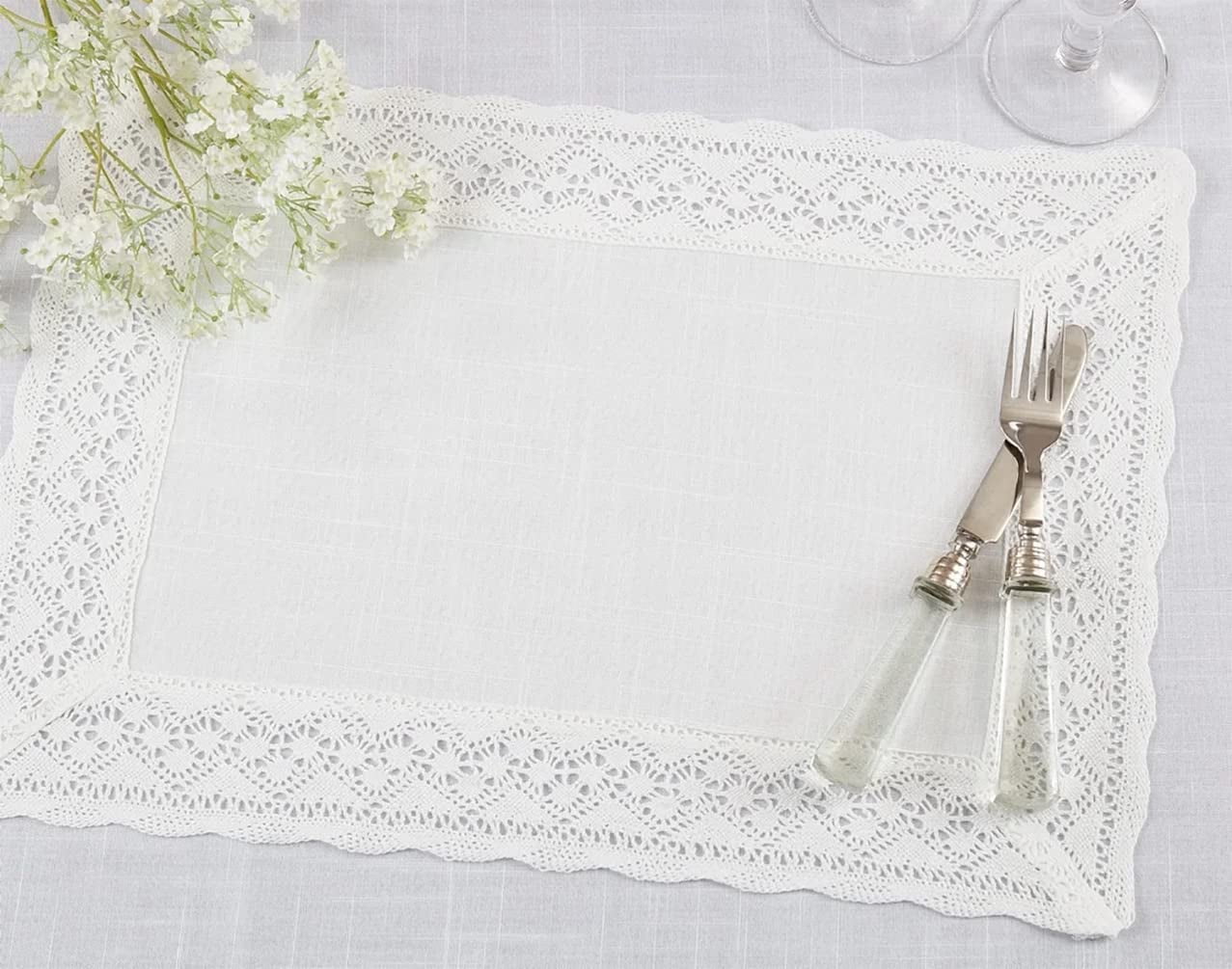 Fennco Styles Elegant Lace Border Placemats 14" W x 20" L, Set of 4 ...