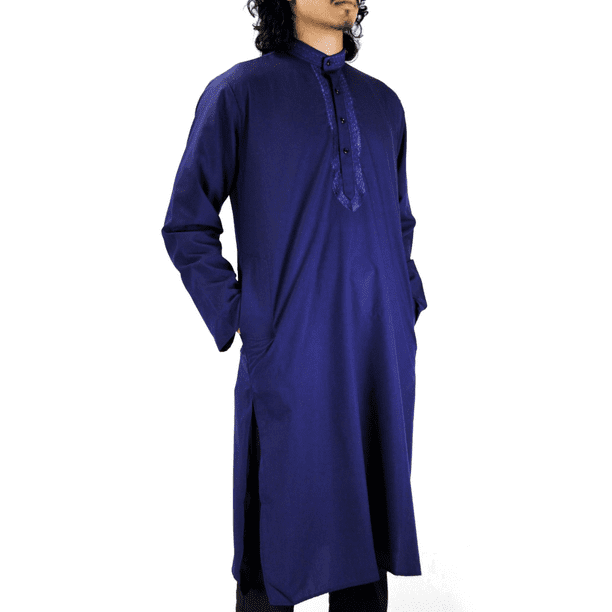 Hijaz Mens Premium Embroidered Navy Blue Kurta Wrinkle Free Cotton ...