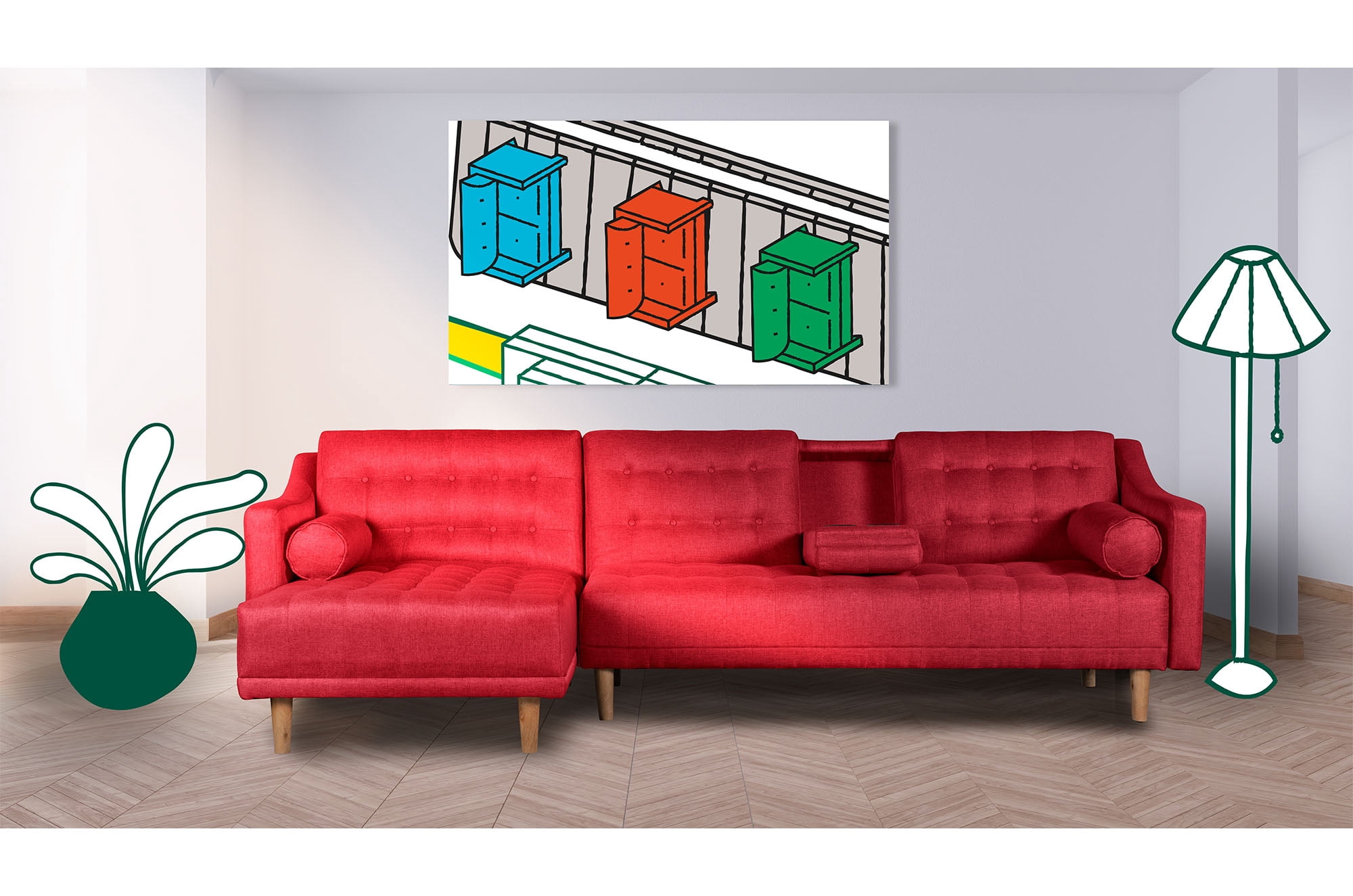 Sala Modular Reversible Makora Duomo Con Memory Foam, Color Rojo, Lino ...