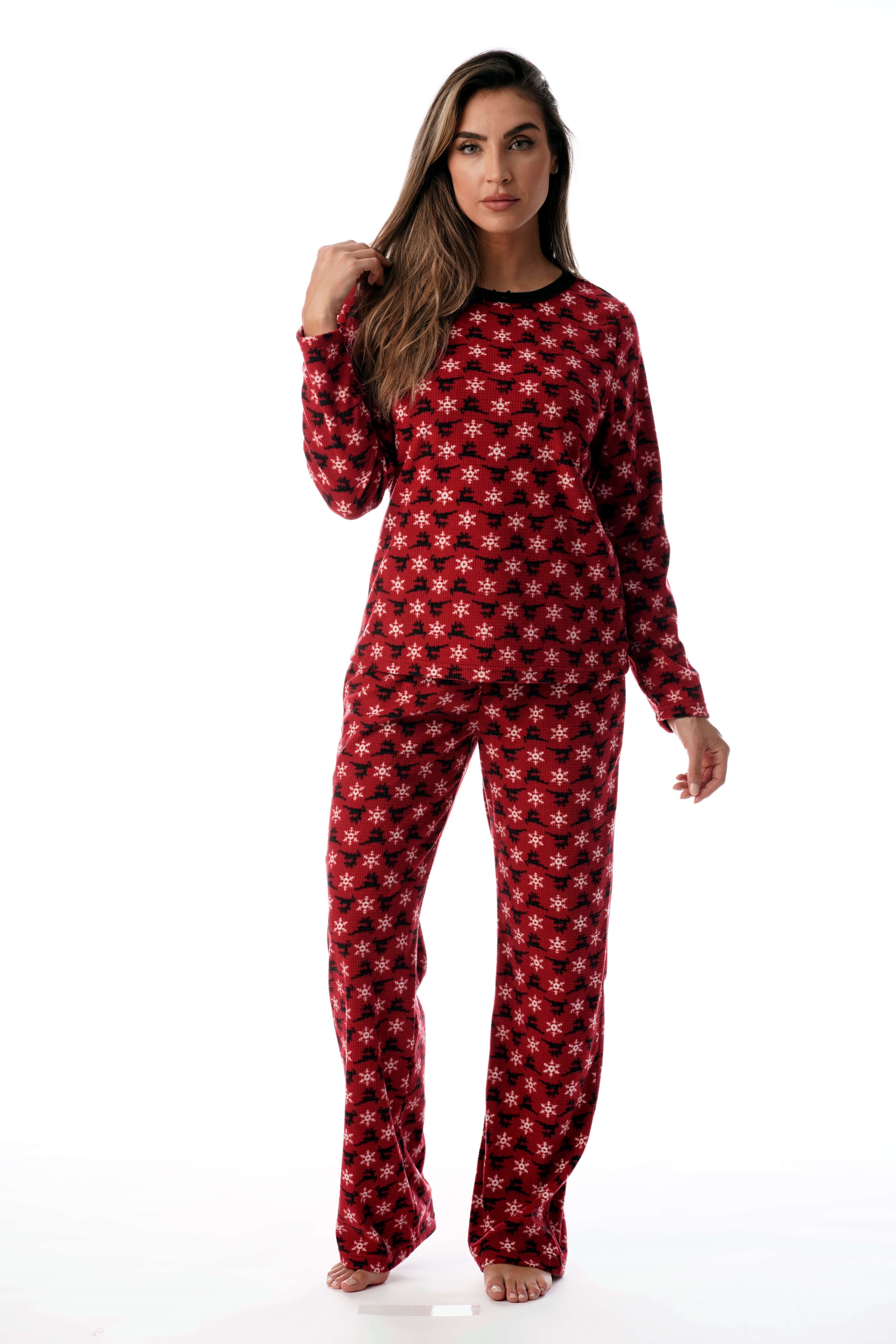 Just Love Womens Printed Thermal Fleece Sets 6727-103 (Red Snowflake ...