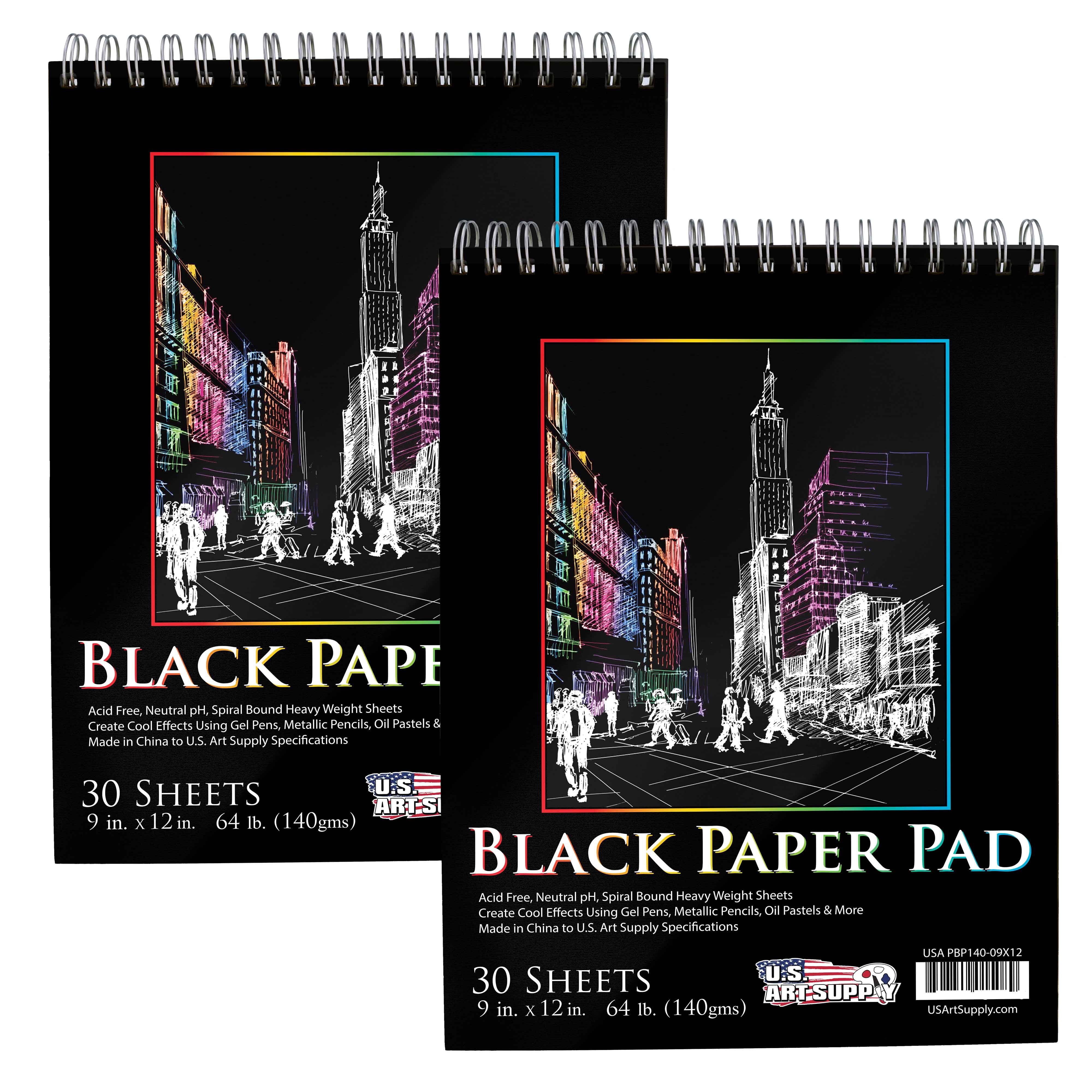 U.S. Art Supply 9 in. x 12 in. Premium Black Heavyweight Paper Spiral ...