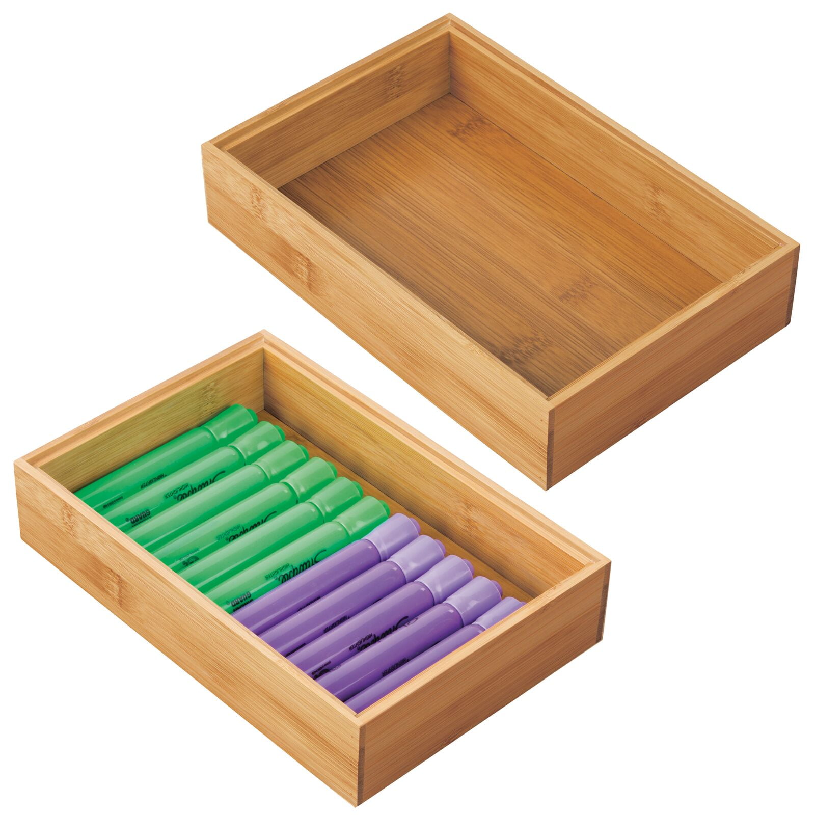 mDesign Wooden Bamboo Drawer Organizer for Office - 9" Long Stackable ...