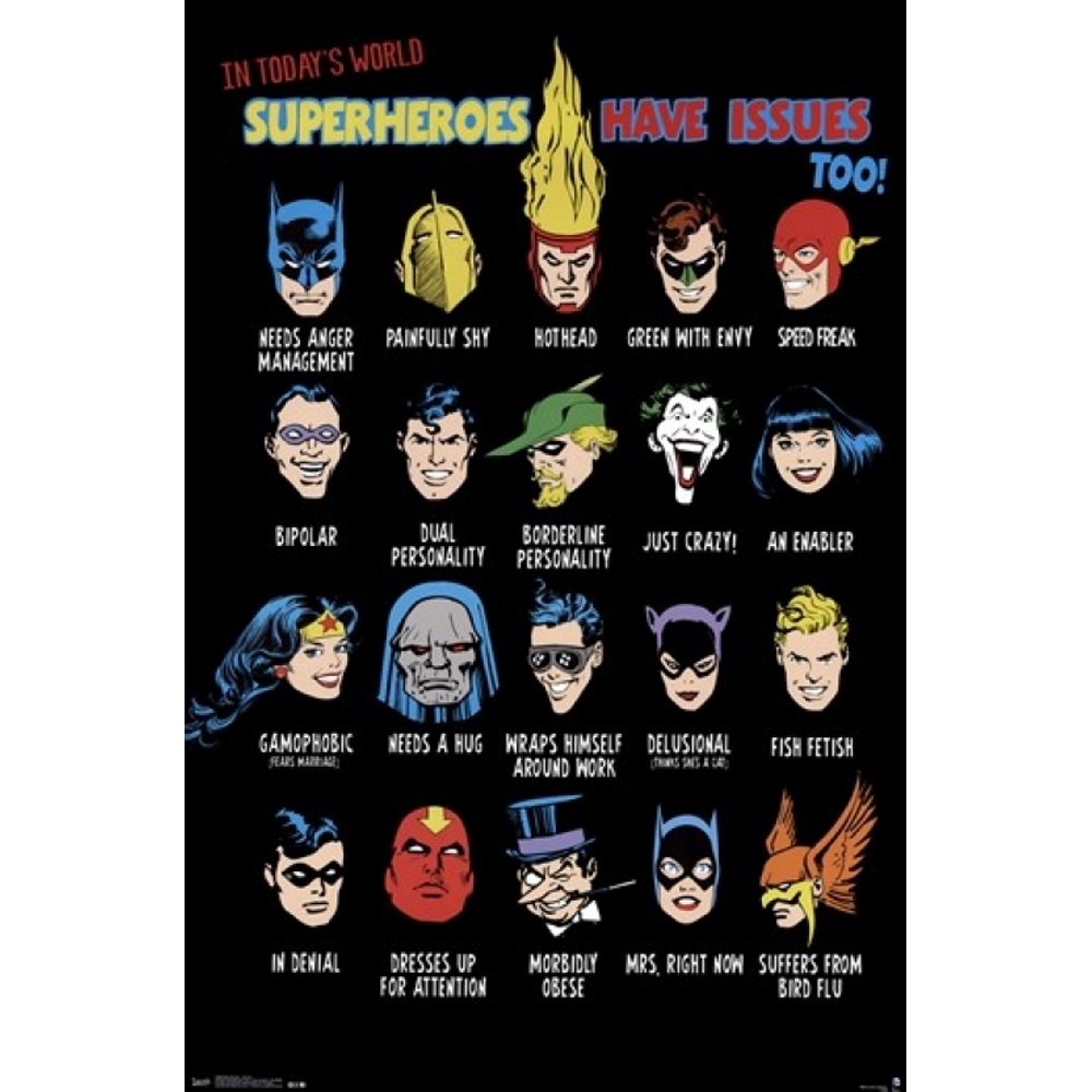 DC Comics Superheroes Have Issues Too Laminated Poster Print 22 X 34 dc-comics-superheroes-have-issues-too-laminated-poster-print-22-x-34