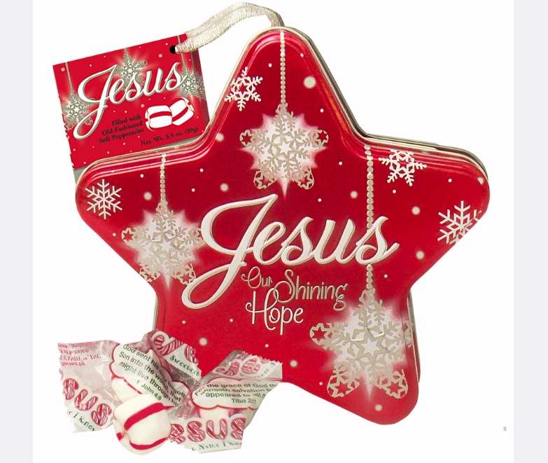 Scripture Candy, Jesus Our Shining Hope Red Ornament Star Tin With Old ...