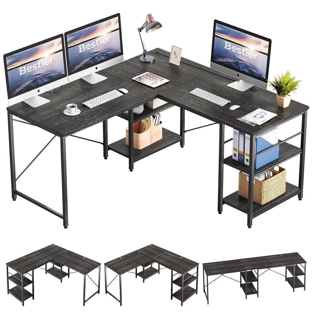Bestier 95.5 inches L-Shaped Computer Desk Long Table for Home Office ...