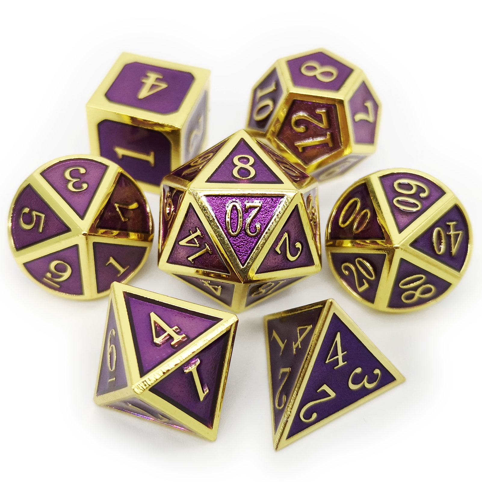 Haxtec Metal DND Dice Set D&D Gold Purple Polyhedral Dice With Leather ...