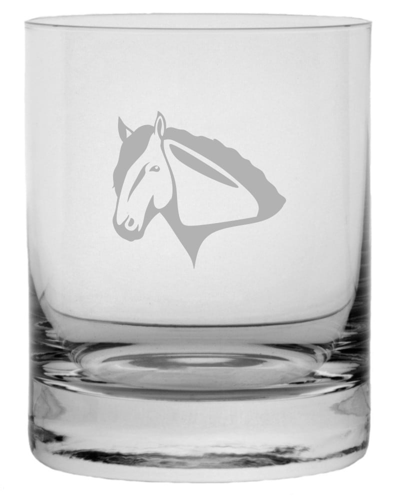 Percheron Face Horse Themed Etched 10.25oz Crystal Rocks Whisky Glass ...