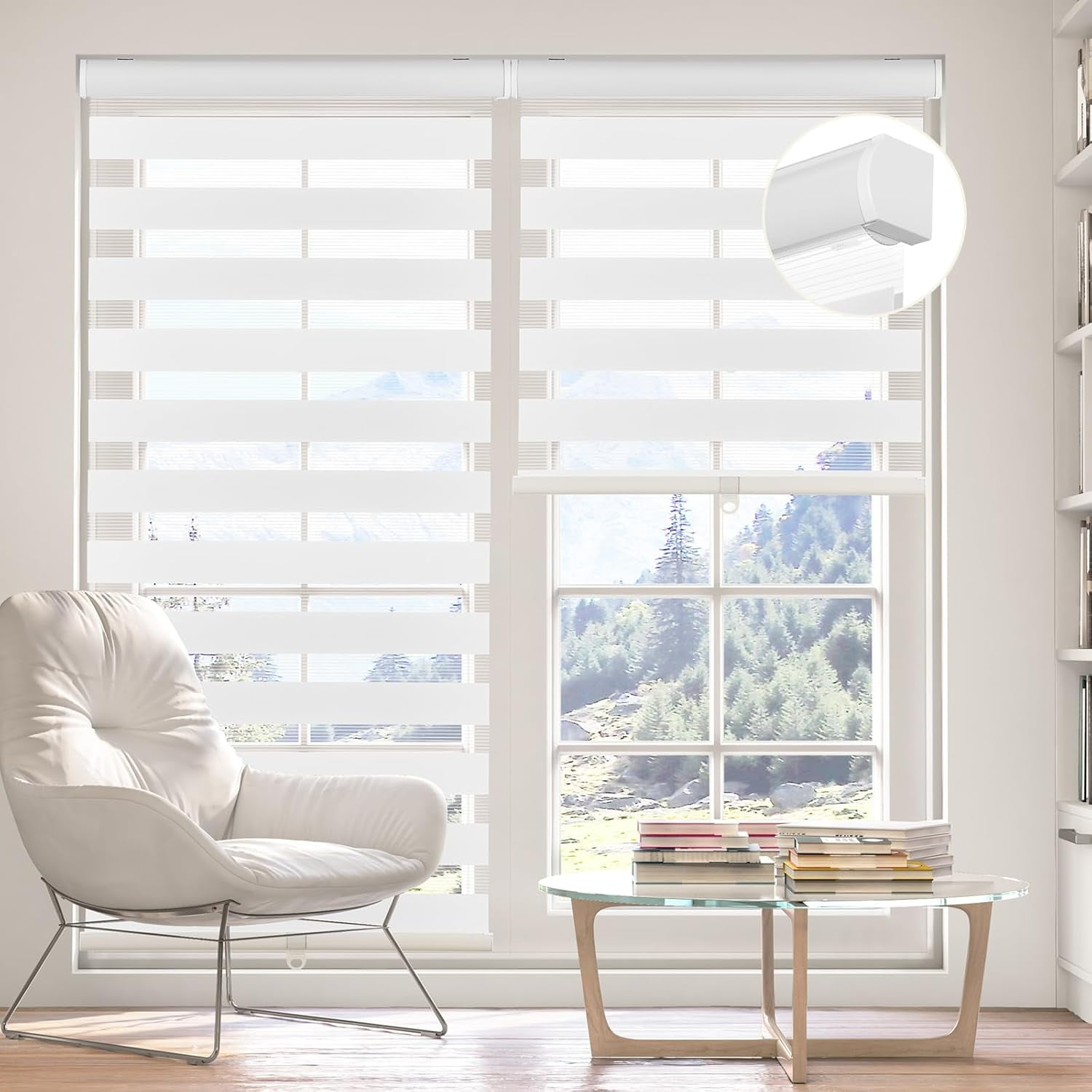 Cordless Zebra Blinds with Valance 48" W x 90" H (122 W x 228 H CM) Day ...