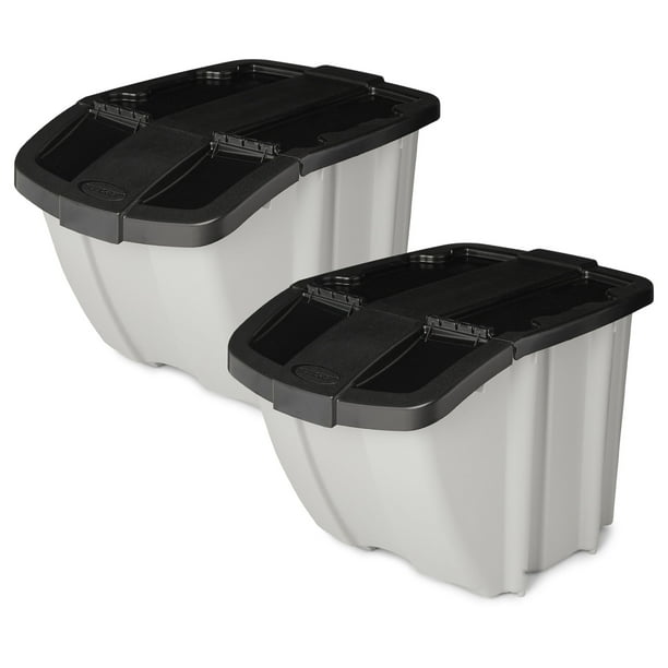 Suncast 18 Gallon Indoor or Outdoor Stackable Recycle Storage Bin (2 ...