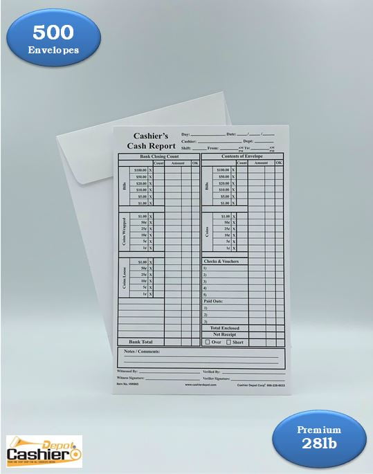Cashier Depot HW965 Cashier's Cash Report Envelopes, 6" x 9",Open End ...