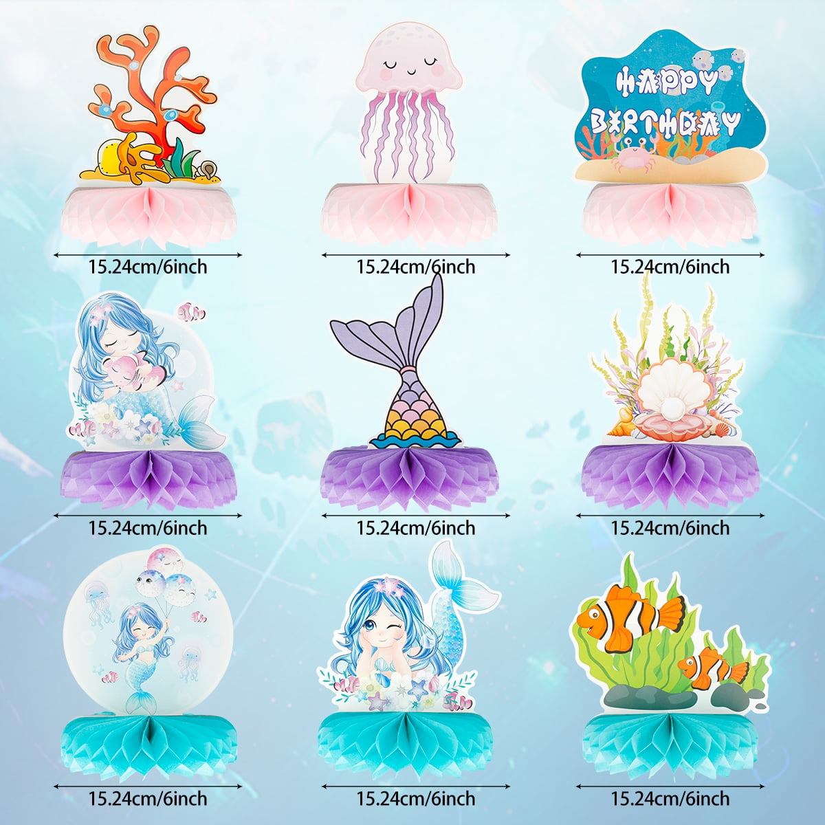 ODOMY 9Pcs Mermaid Honeycomb Centerpiece Mermaid Party Decorations ...
