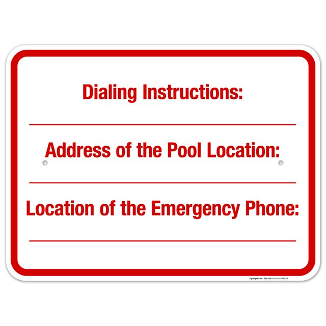 Dialing Instructions Address Of The Pool Location Sign, Pool Sign ...