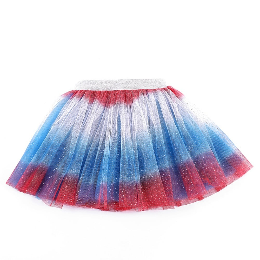 Little Girls Summer Sweet Rainbow Tricolor Gradient Pleated Skirt Shiny ...