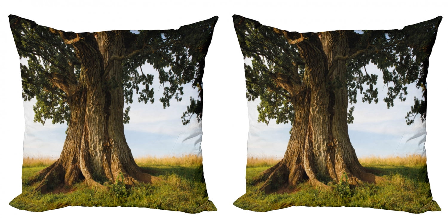 Ambesonne Tree Throw Pillow Cover 2 Pack, Majestic Oak Estonia Rural ...