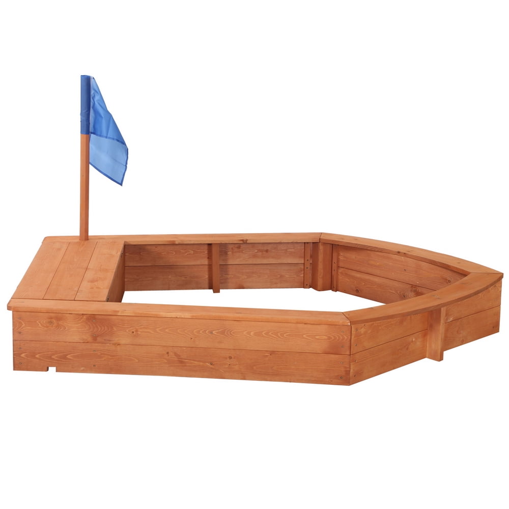 Kids Sandbox Backyard Wooden Sandboat with Storage Flag - Walmart.com