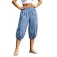 ATOYSOY Elastic Waist Ankle Cuff Linen Combo Jogger Mid-Calf Shorts For ...