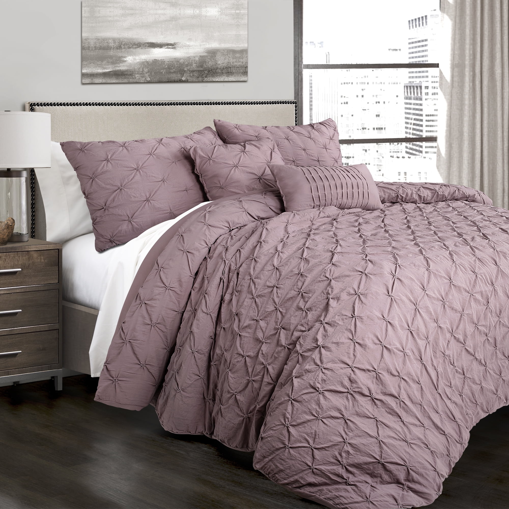 "Lush Decor Ravello Pintuck Solid Color Elastic Embroidery Comforter ...