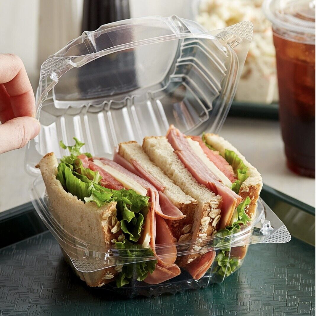 Clear Hinged Lid Plastic Food Container Take Out Salad Snack Desserts ...
