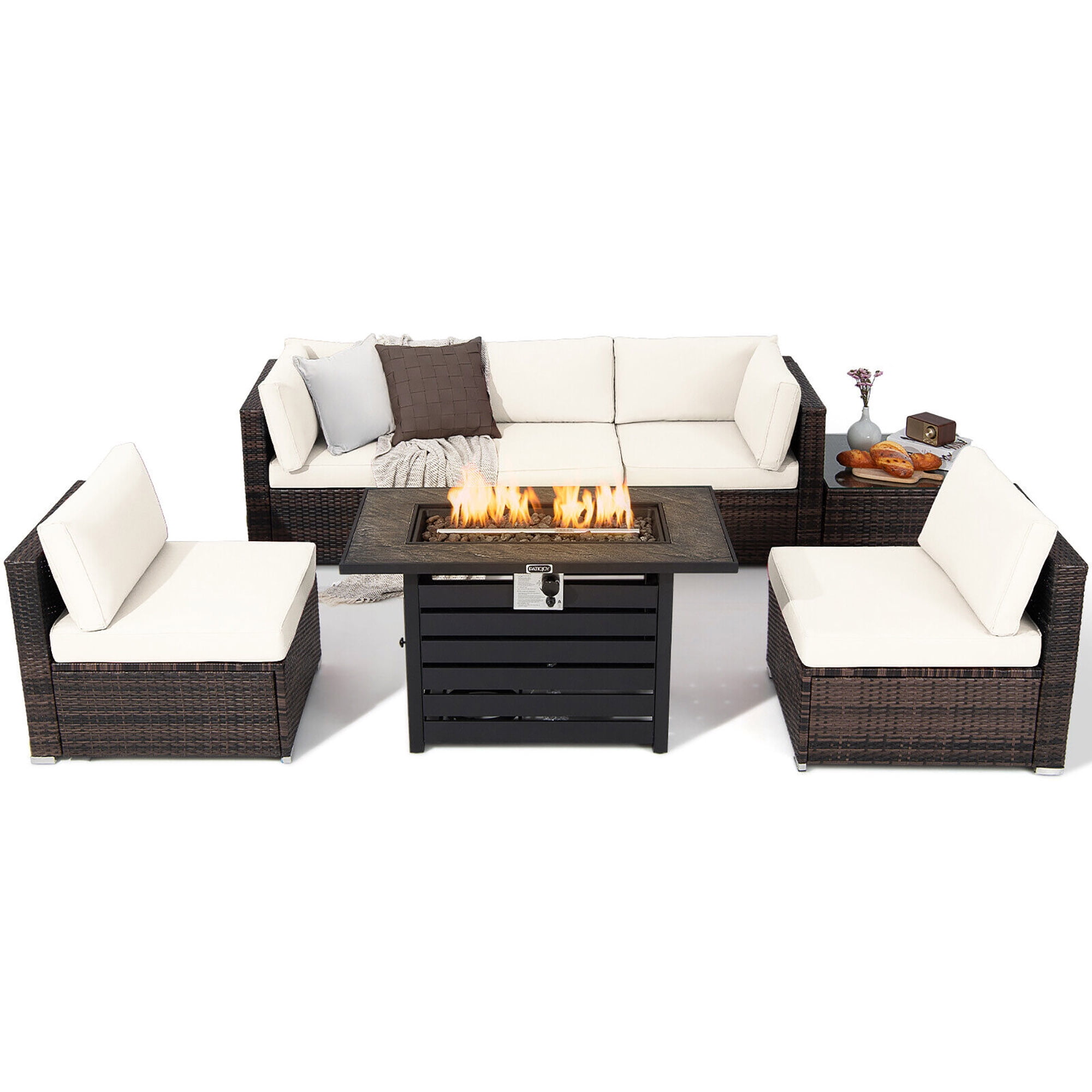 Click here for Gymax 7pcs Patio Rattan Furniture Set 42 Fire Pit... prices