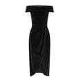 asdoklhq Black formal Dresses for Women Solid Color Spring New Gold ...