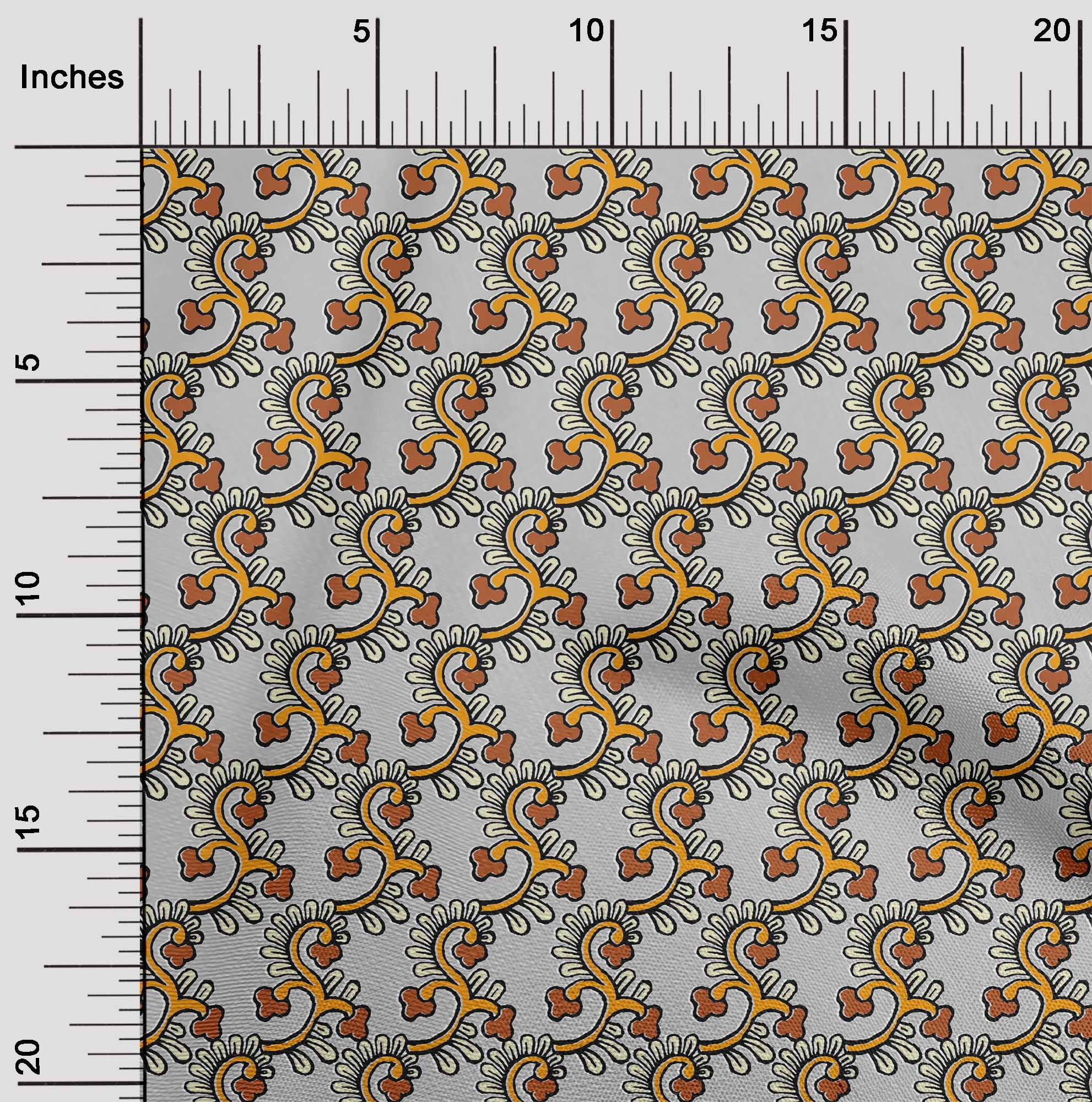 oneOone Cotton Flex Fabric Spiral & Floral Block Printed Fabric 1 Yard ...