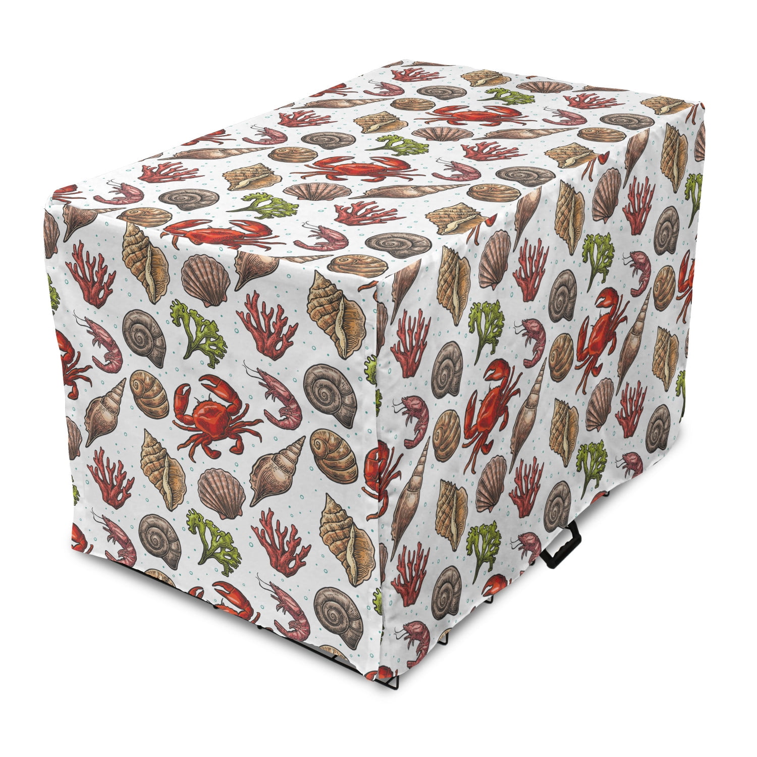 Sea Shells Dog Crate Cover, Maritime Pattern Shrimp Crab and Coral ...