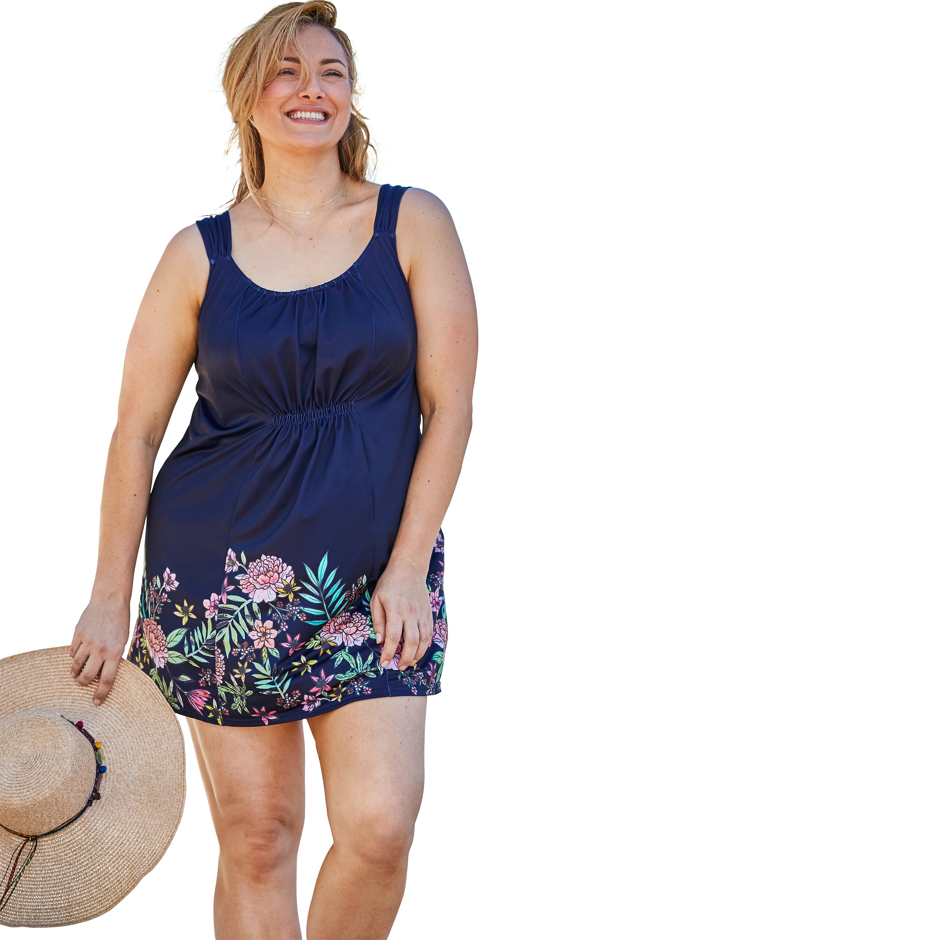Swim 365 Swim 365 Womens Plus Size Smocked Swimdress Set Walmart
