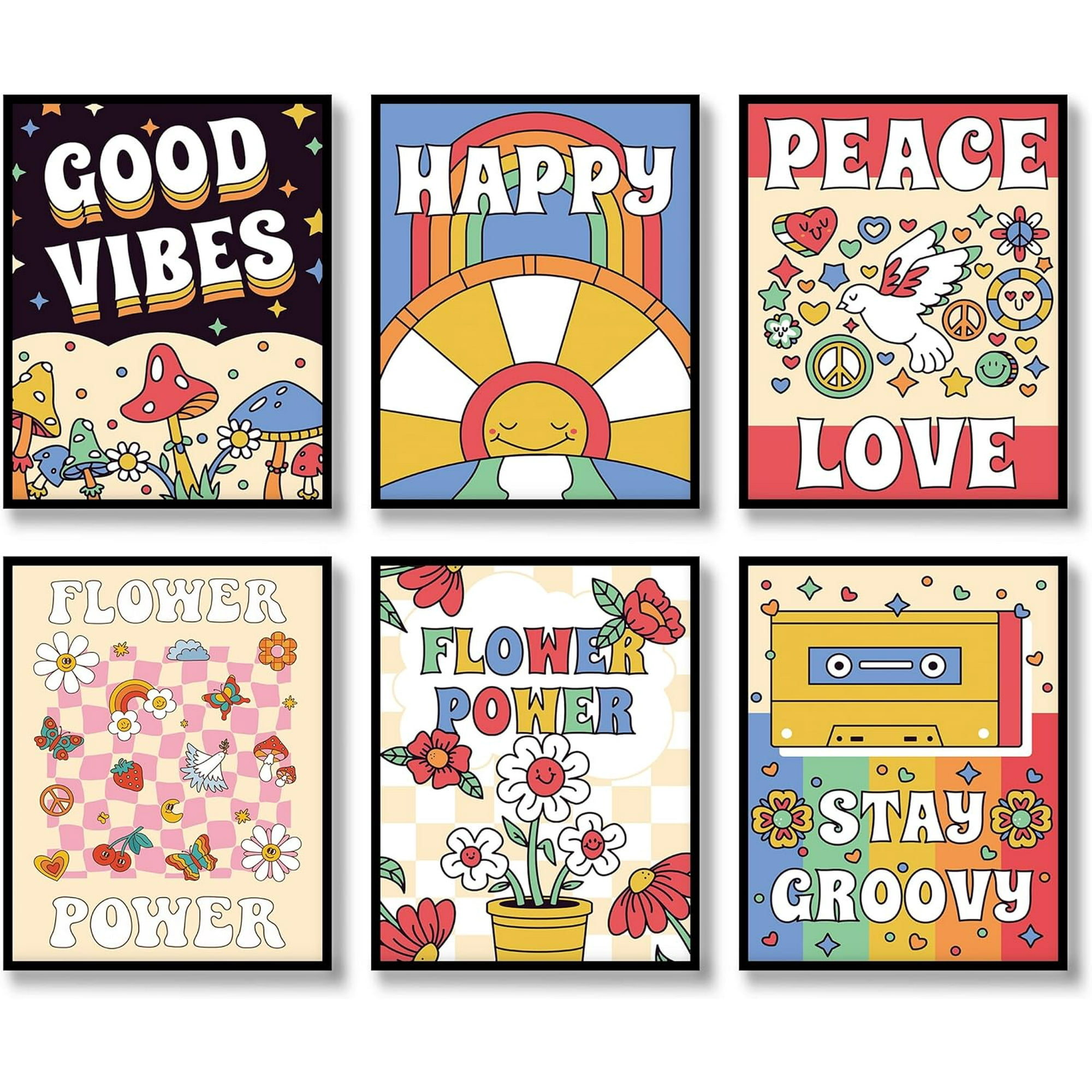 Click here for Qth Hippie Wall Art Retro Floral Prints Set Of 6 H... prices