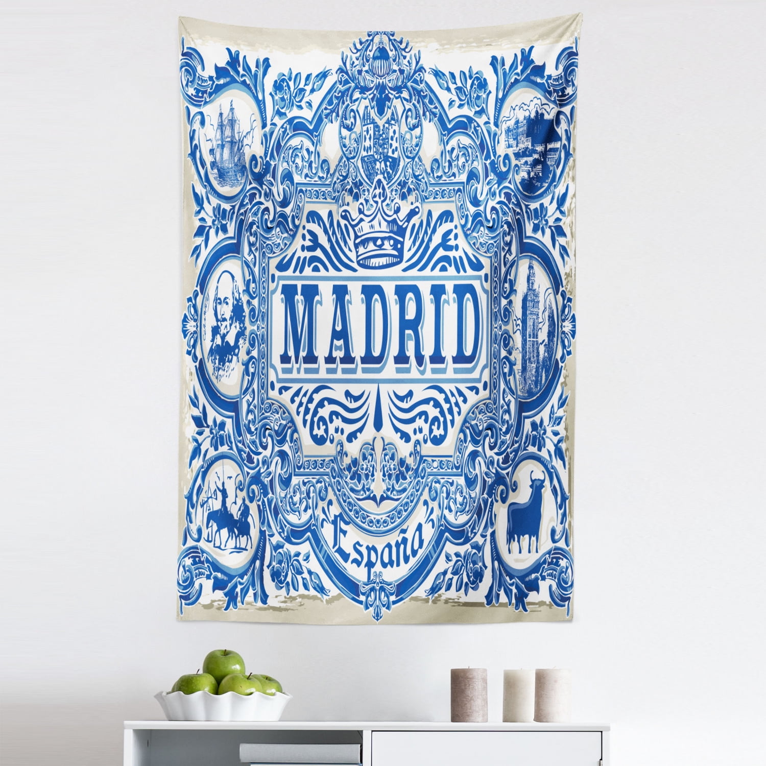 Spanish Tapestry, Madrid Calligraphy Traditional Painted Tin Graphic ...