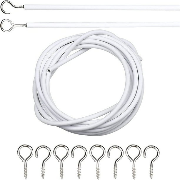 2m White Curtain Cable Curtain Wire Curtain Rope with 4 Pairs Hooks and ...