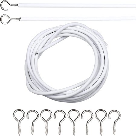 2m White Curtain Cable Curtain Wire Curtain Rope with 4 Pairs Hooks and ...